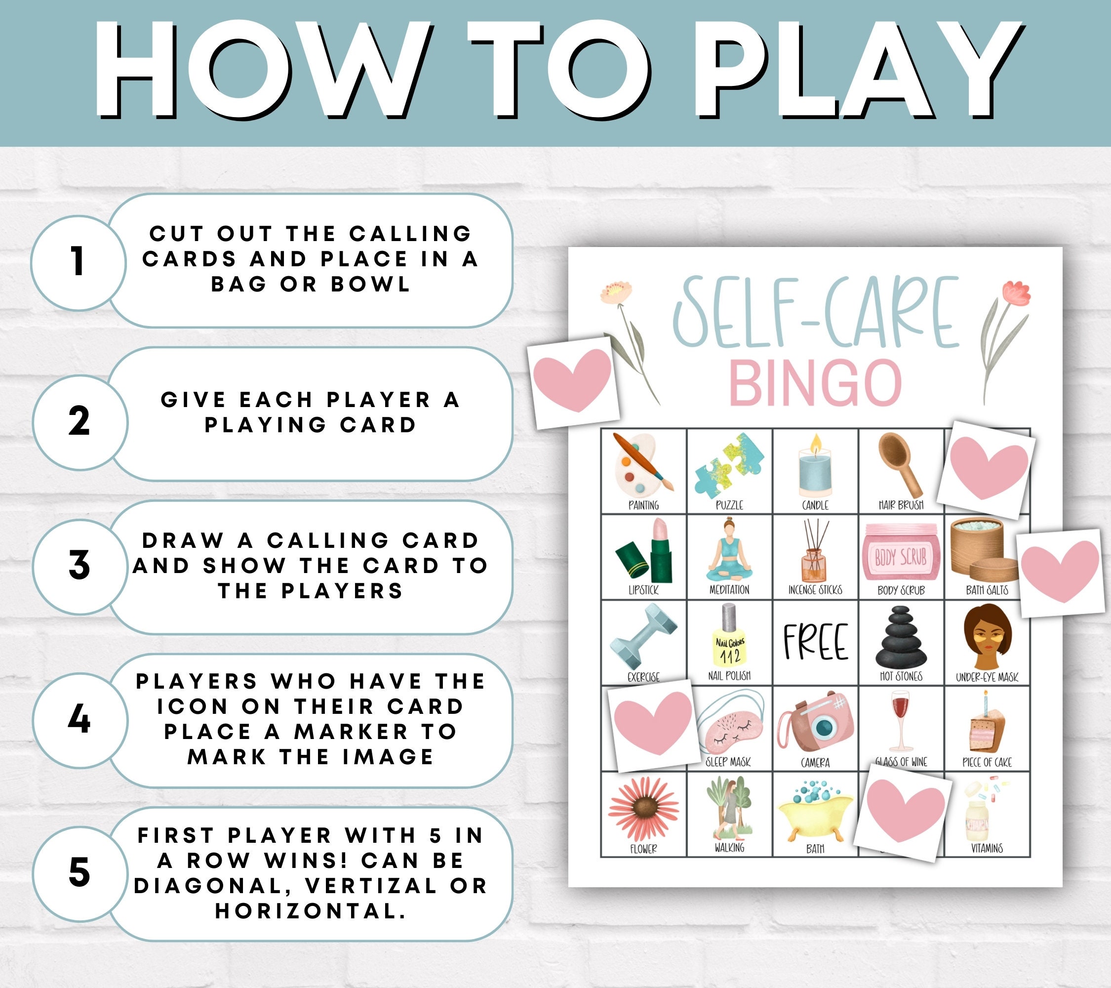 60 Self Care Bingo Game Cards Printable, Selfcare Spa Day Bingo Boards ...