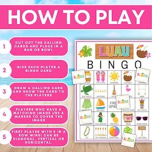 30 Luau Bingo Cards Printable Game, Aloha Hawaiian Birthday Party Bingo ...