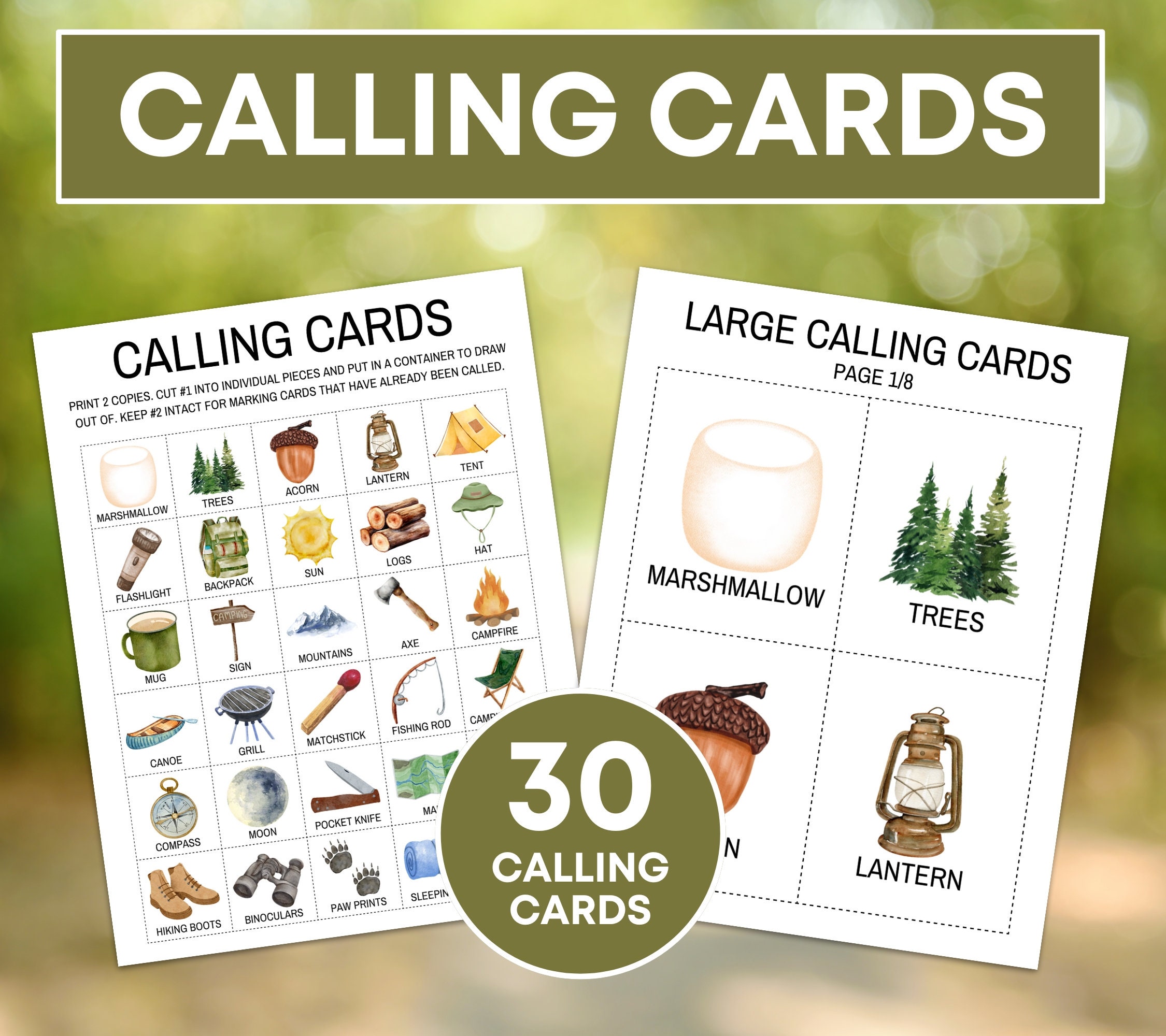 30 Camping Bingo Cards Printable Game, Camping Party Bingo Game ...
