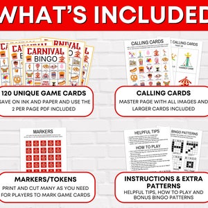 120 Carnival Bingo Cards Printable Game, Carnival Party Bingo Boards ...