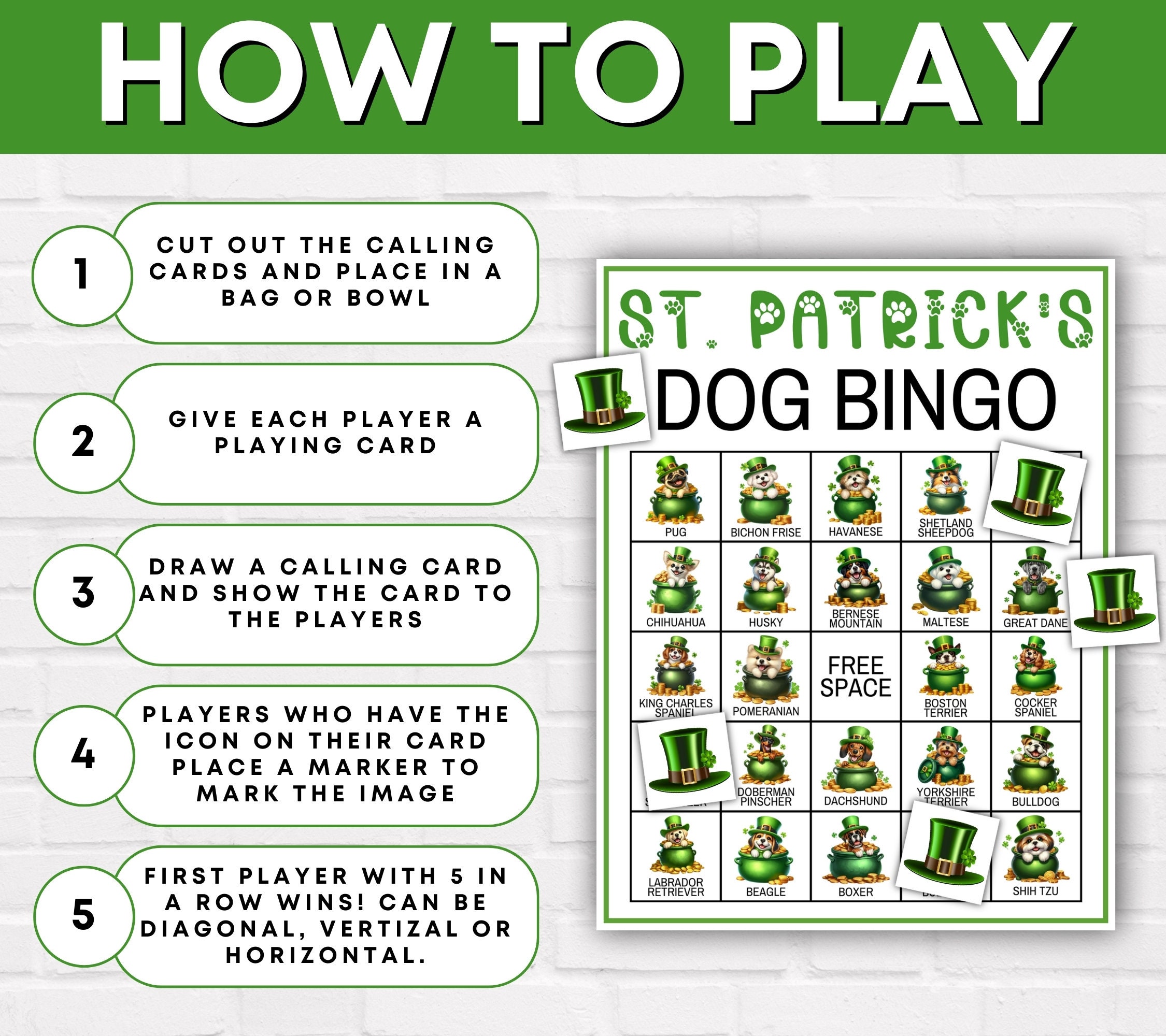 30 St Patricks Day Dog Bingo Cards Game Printable, St Patrick Dog Breed ...