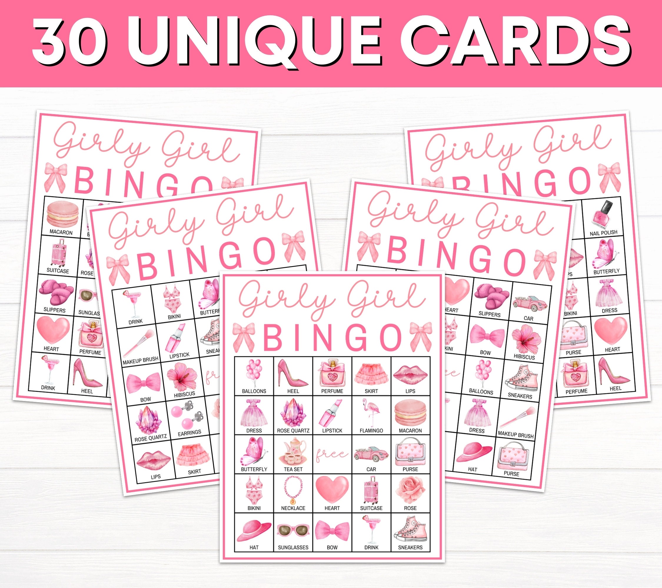 30 Girly Pink Aesthetic Bingo Cards Printable Game, Pink Girl Coquette ...