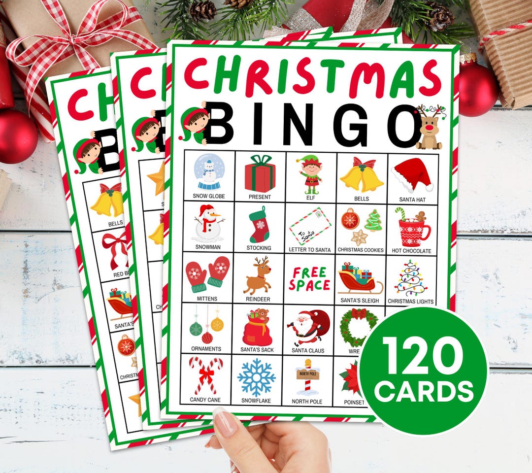 120 Christmas Bingo Cards Printable Game, Christmas Bingo Board ...