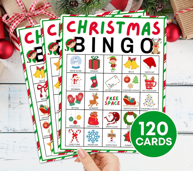 120 Christmas Bingo Cards Printable Game, Christmas Bingo Board ...