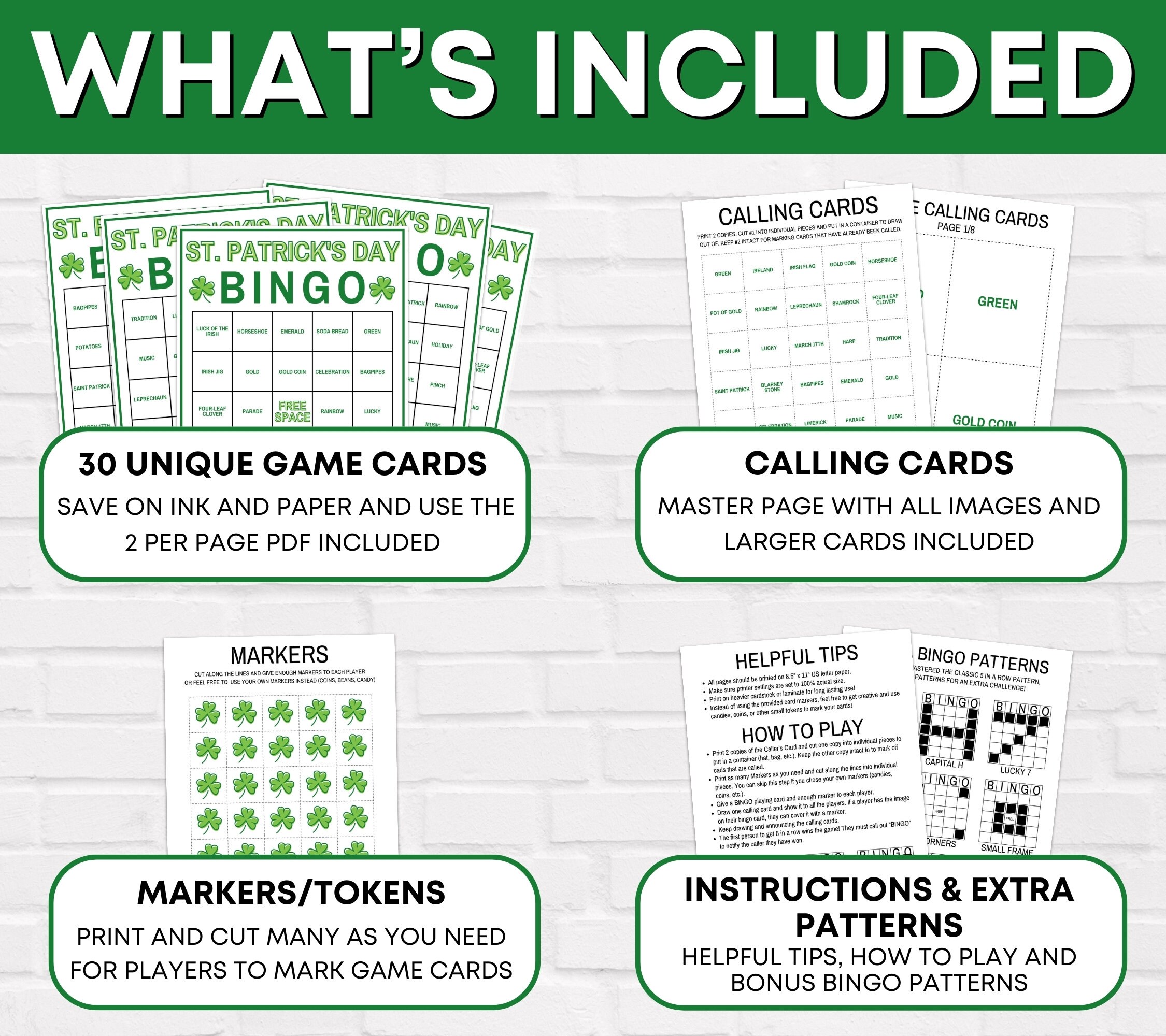 30 St Patricks Day Bingo Cards Game Printable, St Patrick Bingo Boards ...