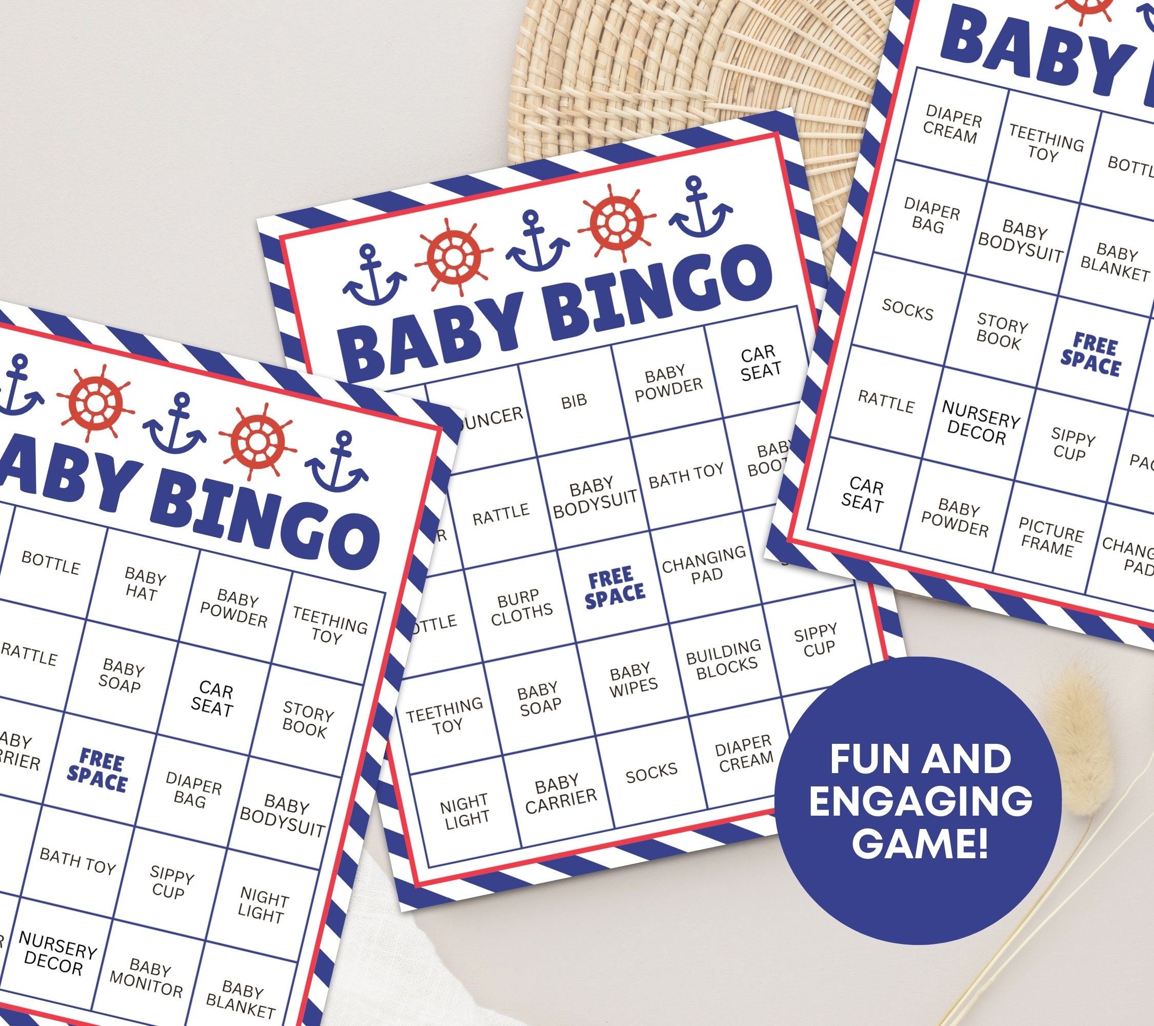 90 Ahoy Nautical Baby Shower Bingo Cards Printable Game, Baby Boy ...