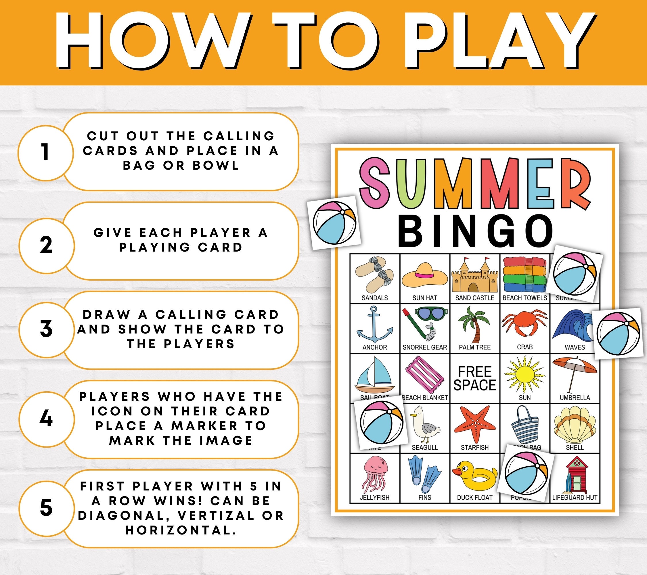 30 Summer Bingo Cards Printable Game, Summer Birthday Party Bingo Game ...