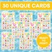 30 Summer Bingo Cards Printable Game, Summer Birthday Party Bingo Game ...