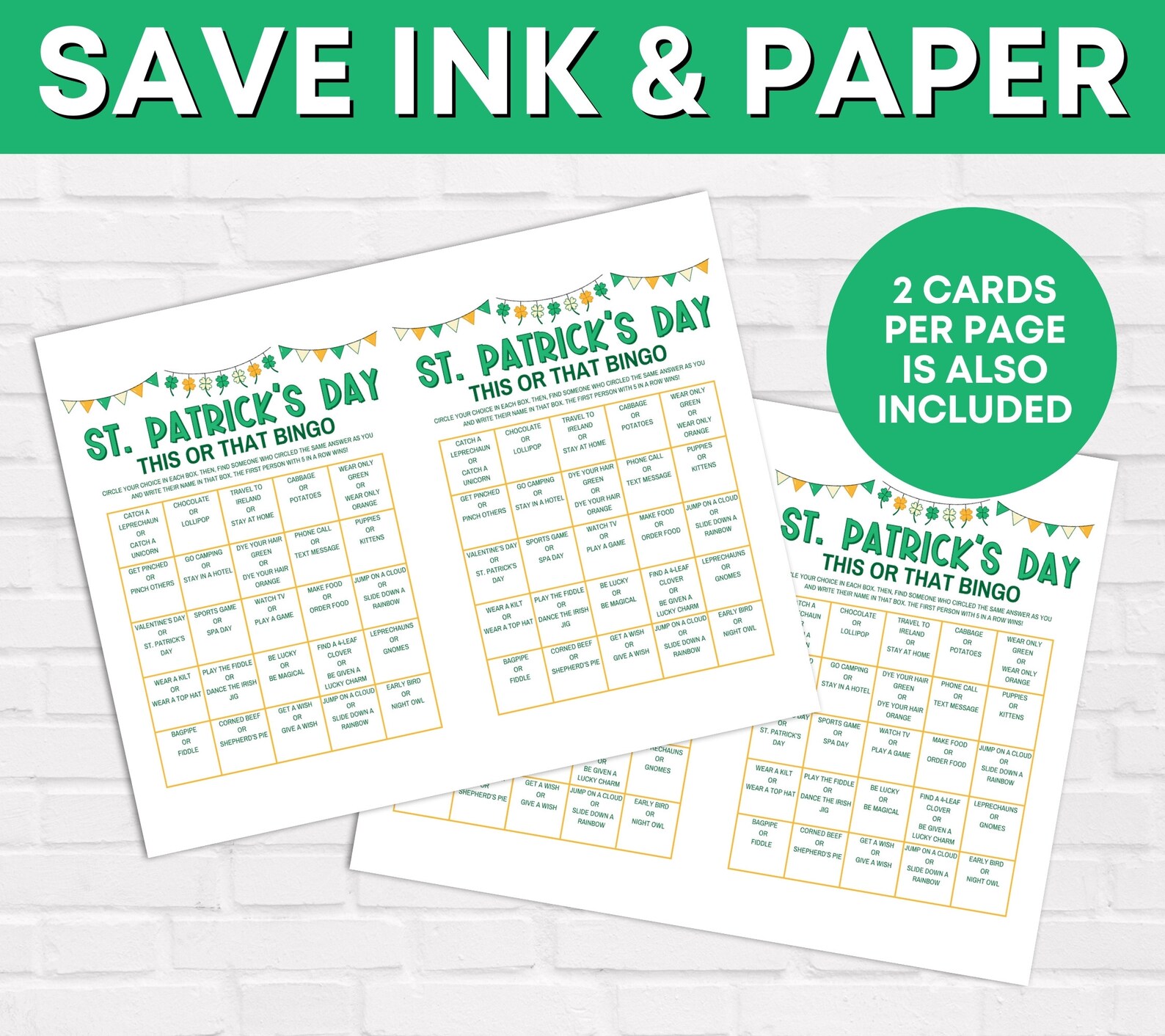 St Patrick's Day This or That Bingo Game, St Patricks Day Party Mingle ...