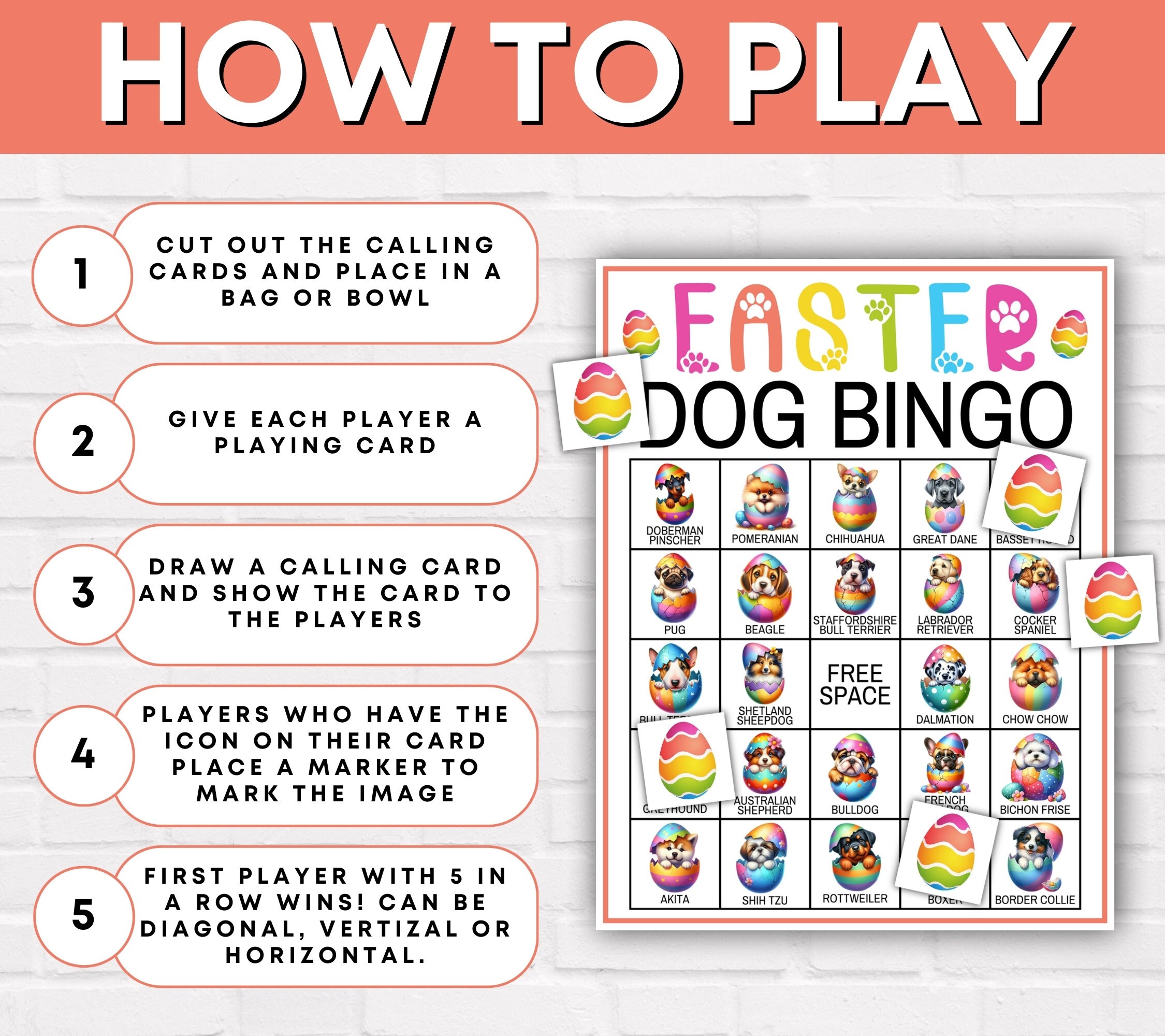 90 Easter Dog Bingo Cards Printable Game, Spring Easter Party Game ...