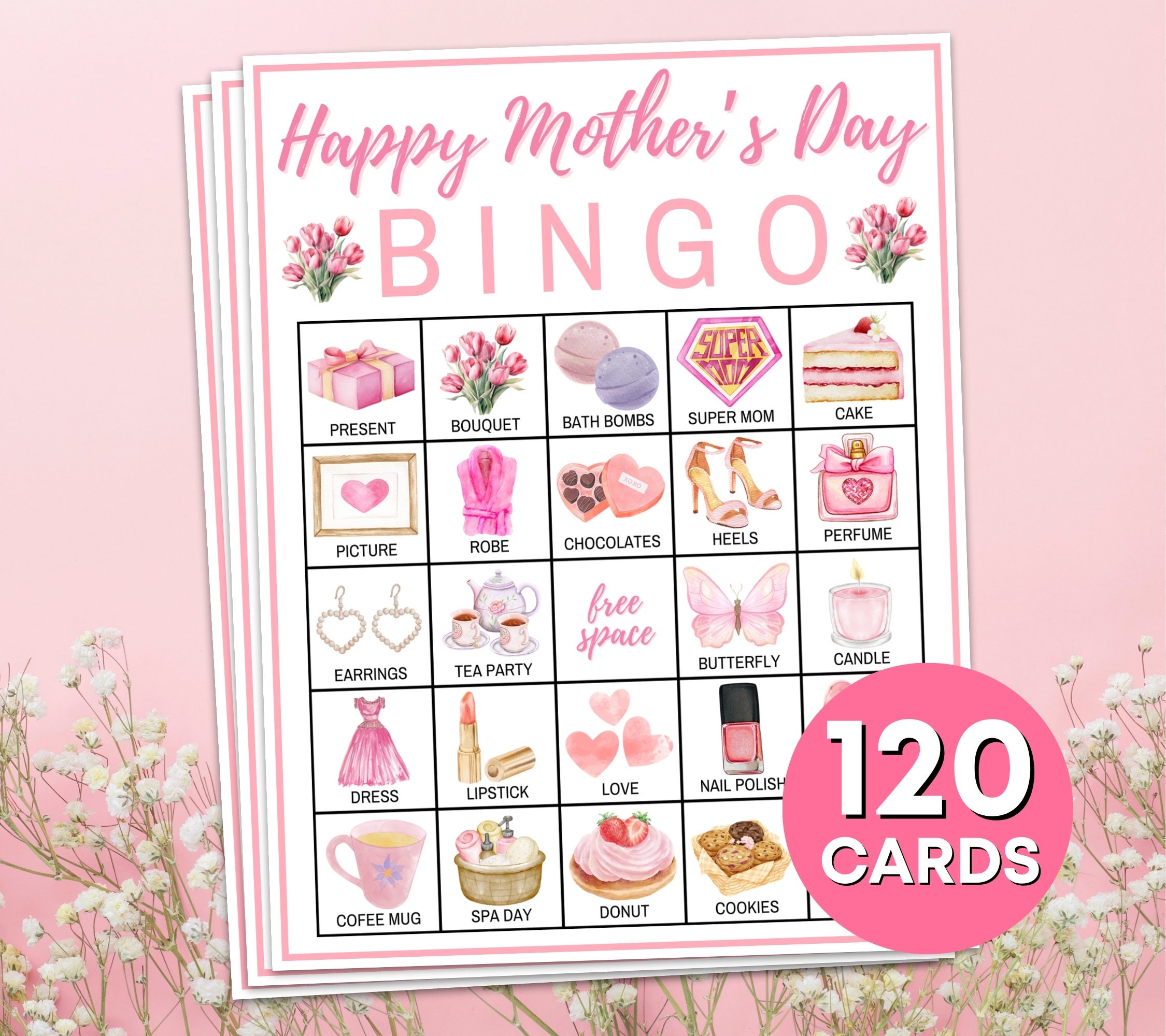120 Mothers Day Bingo Cards Printable Game, Mothers Day Party Brunch ...