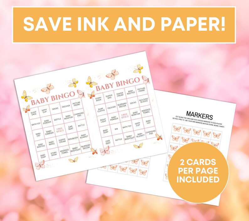 60 Butterflies Baby Shower Bingo Cards Printable Game, Baby Butterfly ...