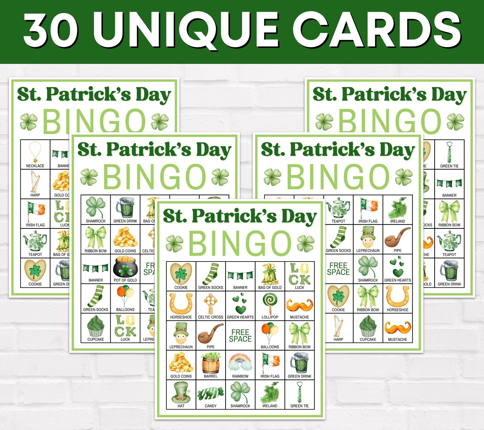 30 St Patricks Day Bingo Cards Game Printable, St Patrick Bingo Boards ...