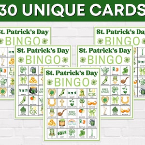 30 St Patricks Day Bingo Cards Game Printable, St Patrick Bingo Boards ...