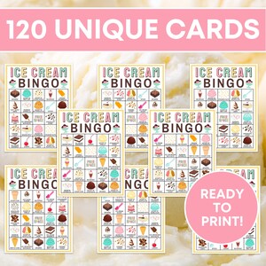 120 Ice Cream Bingo Cards Printable Game, Ice Cream Birthday Party ...