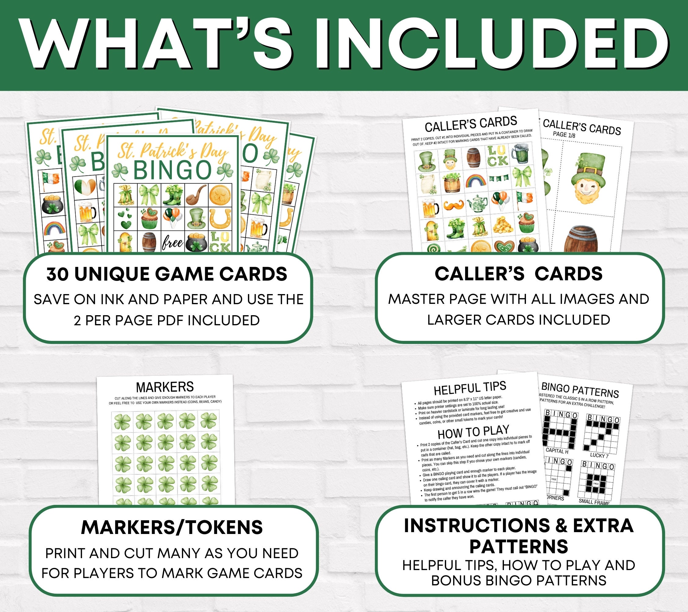 30 St Patricks Day Bingo Cards Game Printable, St Patrick Bingo Boards ...