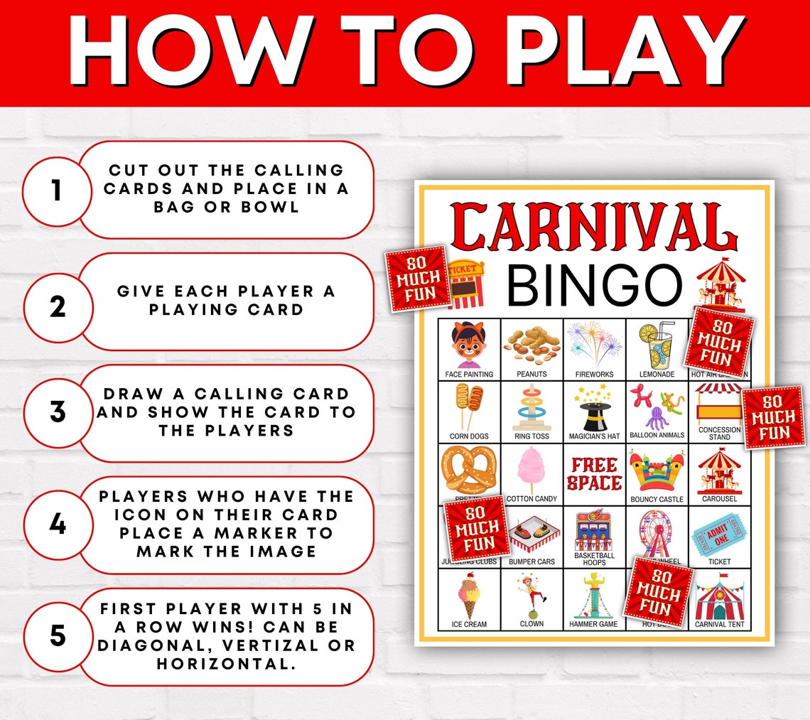 120 Carnival Bingo Cards Printable Game, Carnival Party Bingo Boards ...