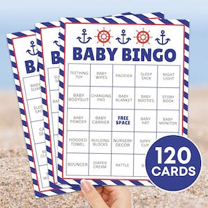 120 Ahoy Nautical Baby Shower Bingo Cards Printable Game, Baby Boy ...