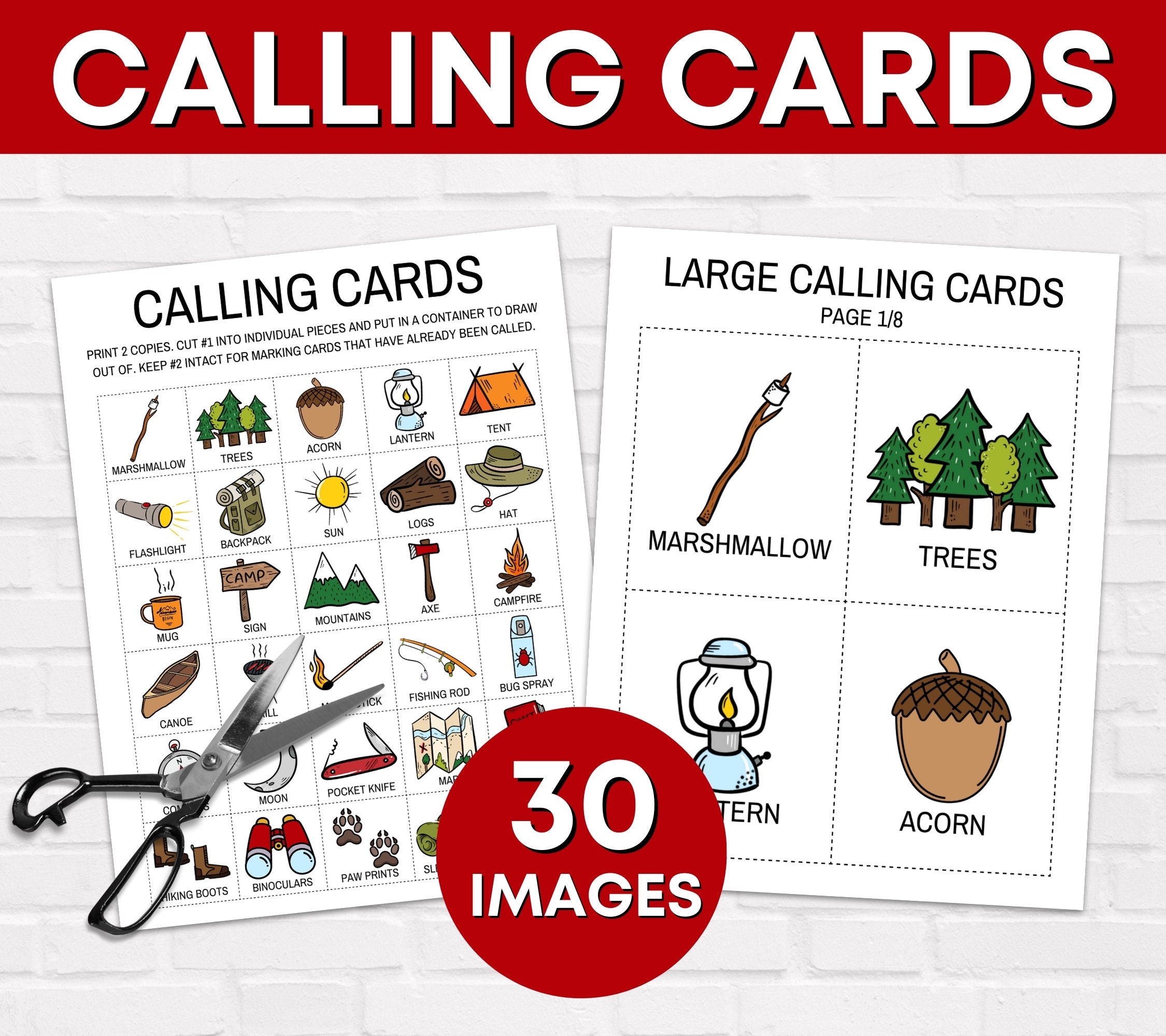 30 Camping Bingo Cards Printable Game, Camping Party Bingo Game ...