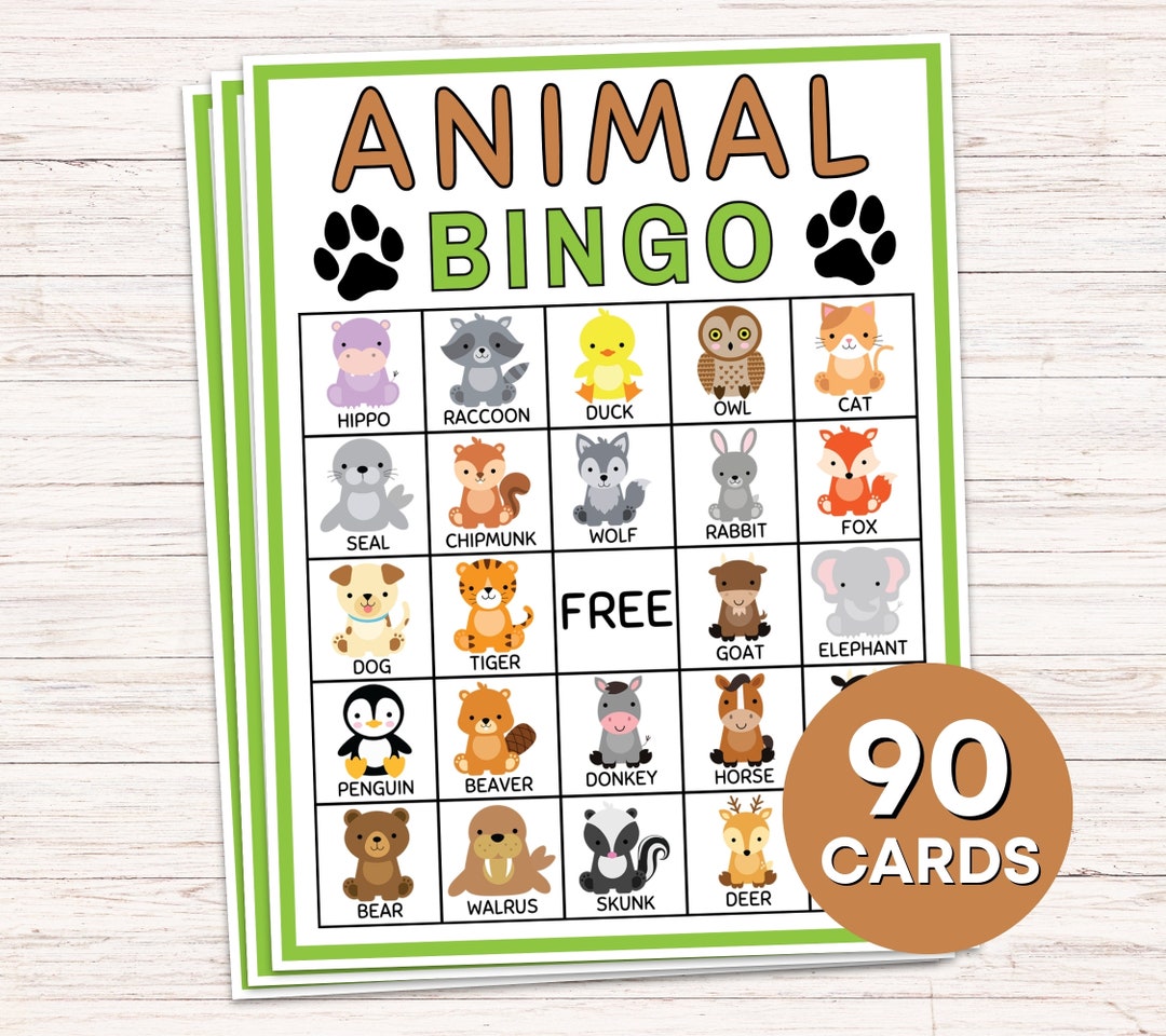 90 Animal Bingo Cards Printable Game, Zoo Baby Animal Bingo Boards ...