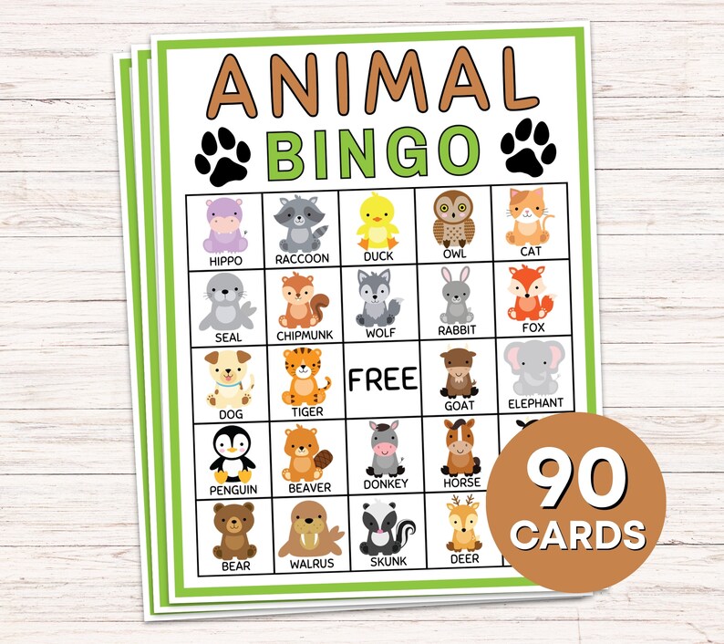 90 Animal Bingo Cards Printable Game, Zoo Baby Animal Bingo Boards ...