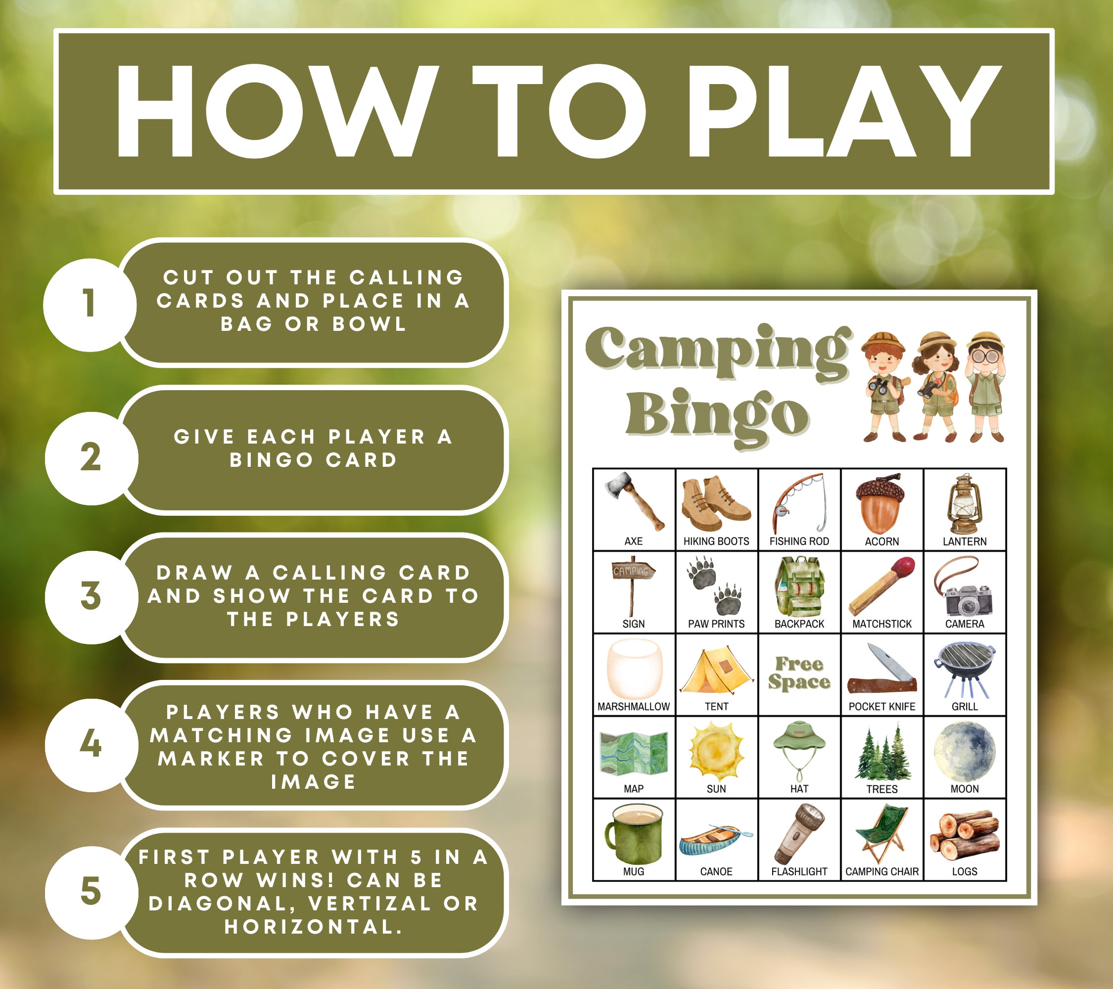 90 Camping Bingo Cards Printable Game, Camping Party Bingo Game ...