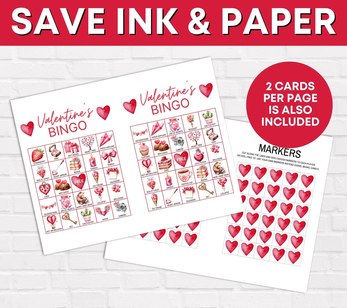 90 Valentines Bingo Game Cards Printable, Valentine's Day Bingo Cards ...
