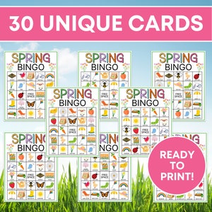 30 Spring Bingo Cards Printable Game, Spring Bingo Kids Classroom ...