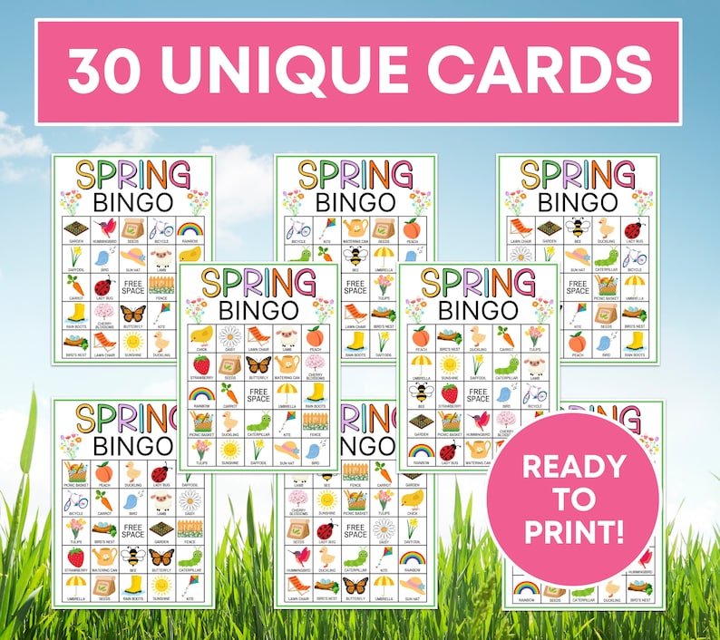 30 Spring Bingo Cards Printable Game, Spring Bingo Kids Classroom ...