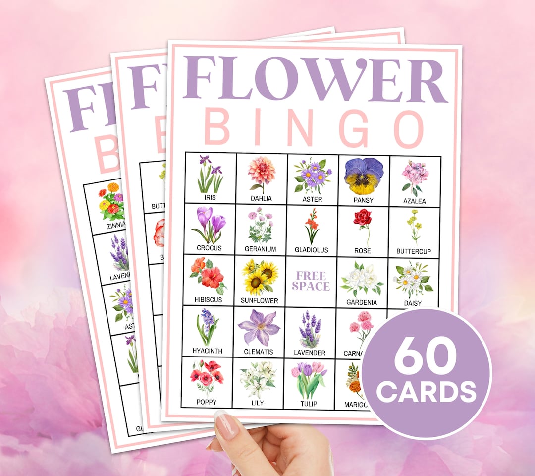 60 Flower Bingo Cards Printable Game, Floral Spring Bingo Boards Kids ...