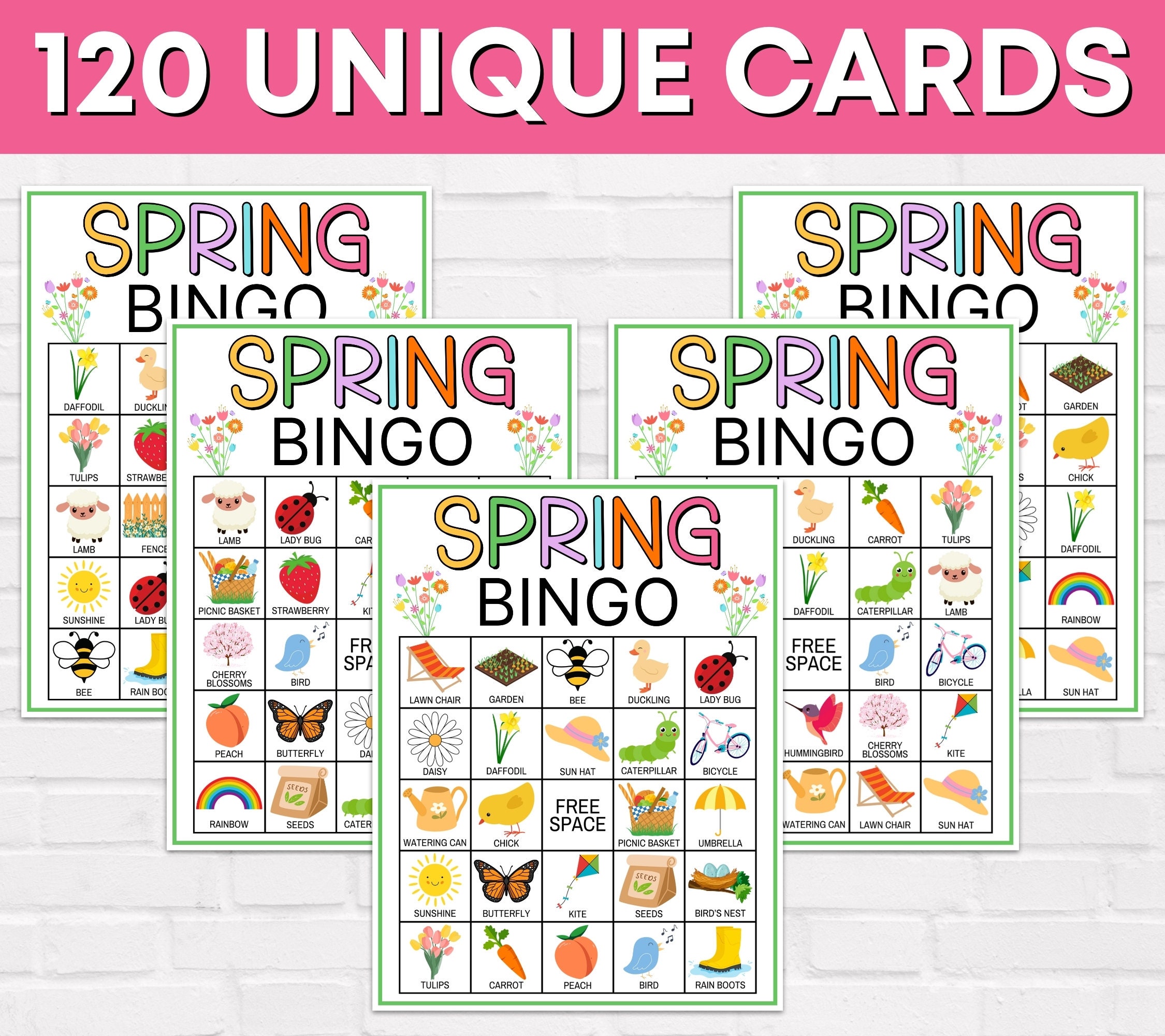 120 Spring Bingo Cards Printable Game, Spring Bingo Kids Classroom ...