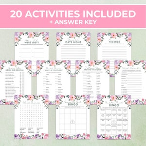 Pink Purple Floral Bridal Shower Games Printable Bundle, Flower Garden ...