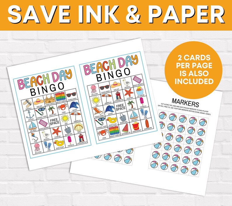 90 Beach Bingo Cards Printable Game, Beach Day Birthday Party Bingo ...