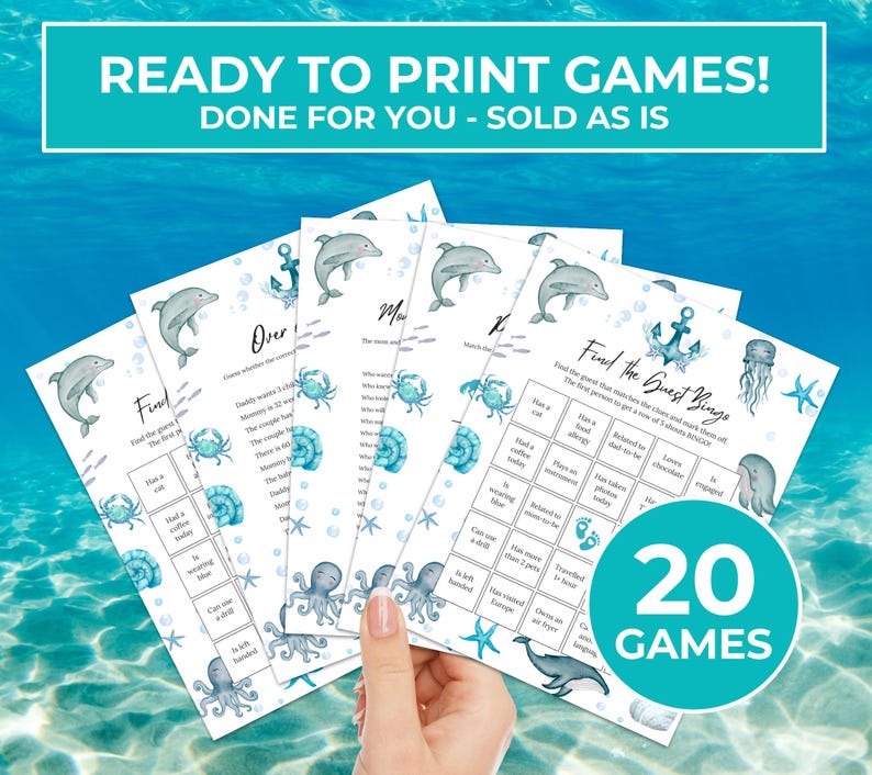 Ocean Baby Shower Games Bundle, Sea Life Baby Shower Games,nautical ...