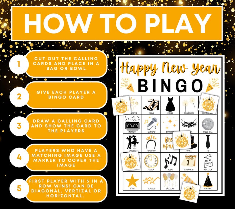 60 New Years Bingo Cards Printable Game, New Years Eve Bingo Boards ...