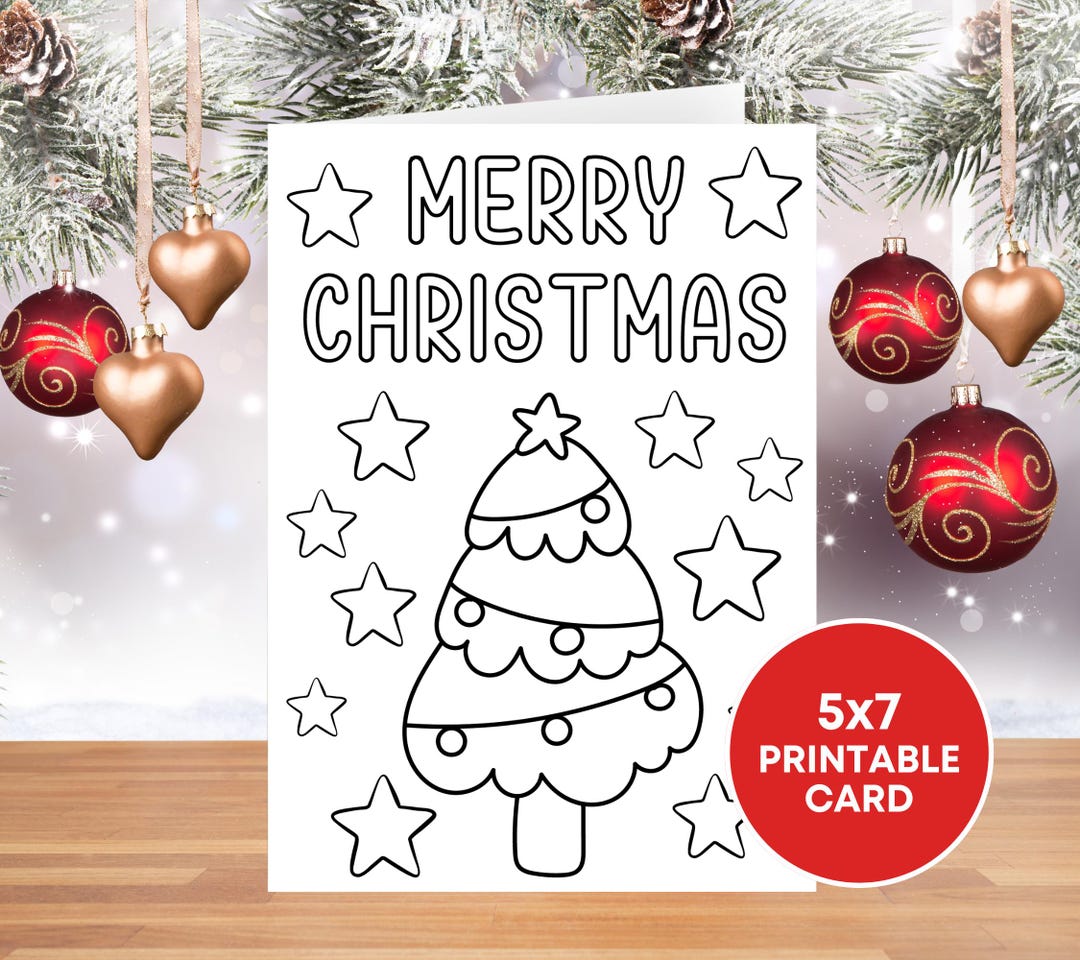 Printable Christmas Coloring Card, Christmas Holiday Card Coloring ...