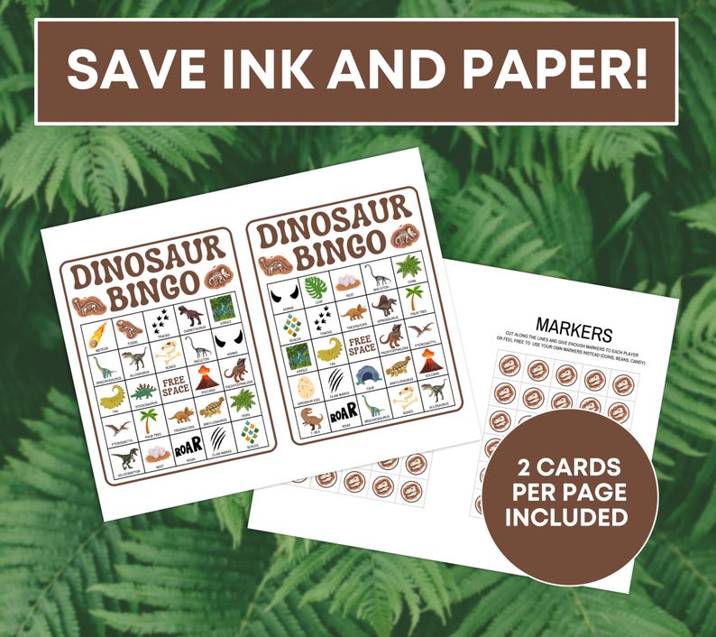 30 Dinosaur Bingo Cards Printable Game, Dinosaur Birthday Party Bingo ...
