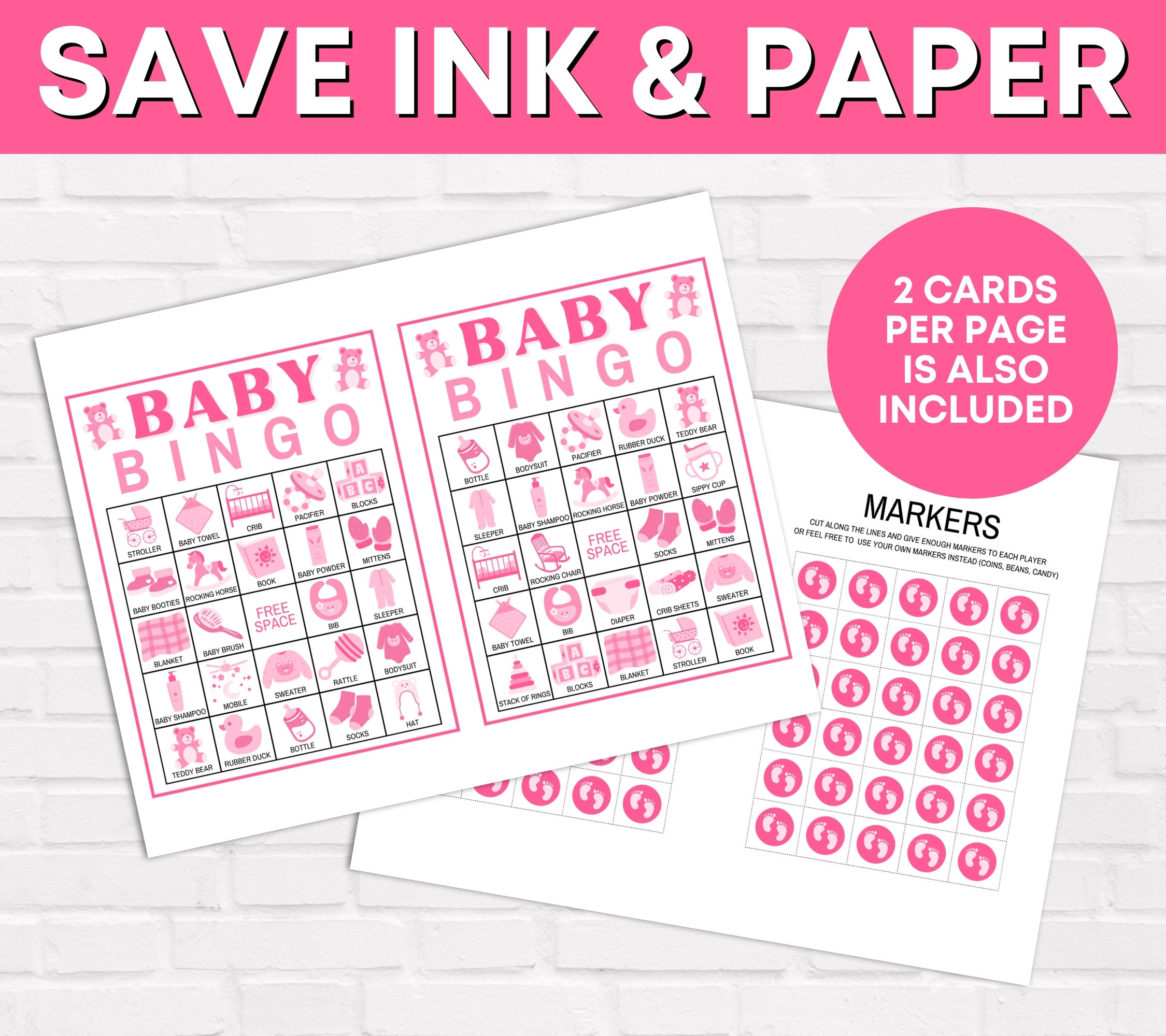 60 Baby Bingo Cards Printable Game, Baby Girl Shower Bingo Game Boards ...