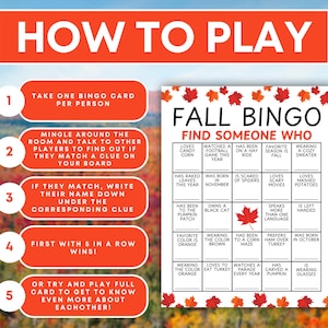 30 Fall Mingle Bingo Cards Printable Game, Fall Autumn Find Someone Who ...