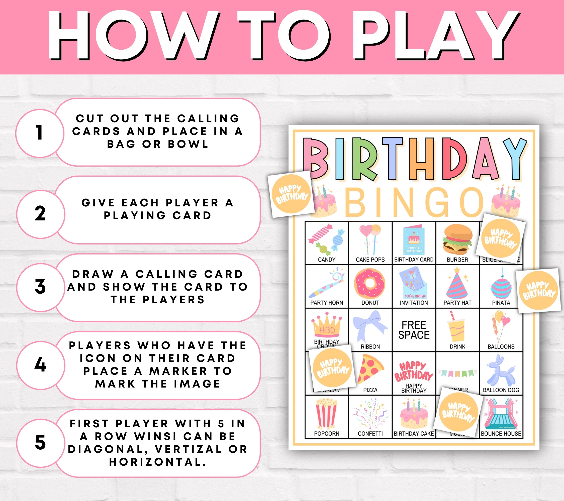 30 Birthday Bingo Cards Printable Game, Pastel Kids Birthday Bingo Boards Party Game, Girls ...