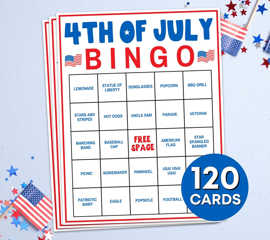 120 Fourth of July Bingo Cards Printable Game, 4th of July USA ...
