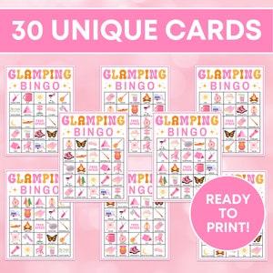 30 Glamping Bingo Cards Printable Game, Girls Camping Party Bingo Game ...