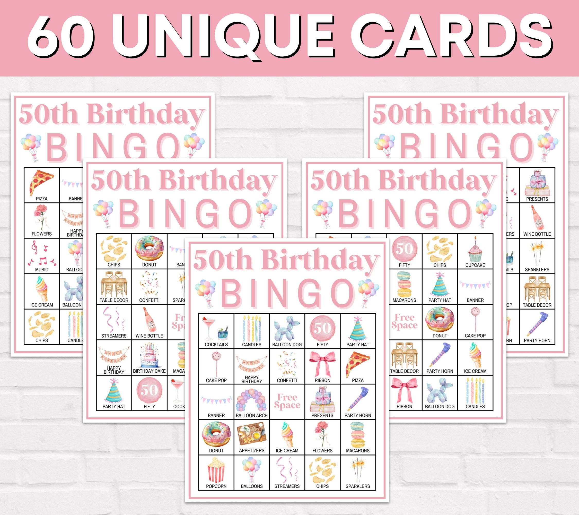 60 50th Birthday Bingo Cards Printable Game, 50th Birthday Party Bingo Board Game, Womens ...