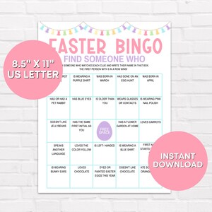 Easter Bingo Find Someone Who Game, Easter Party Mingle Icebreaker Find ...