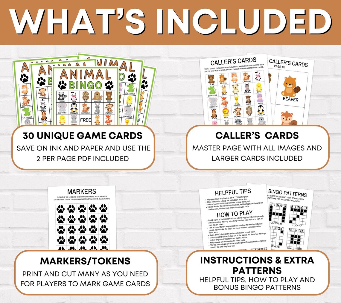 30 Animal Bingo Cards Printable Game, Zoo Baby Animal Bingo Boards ...