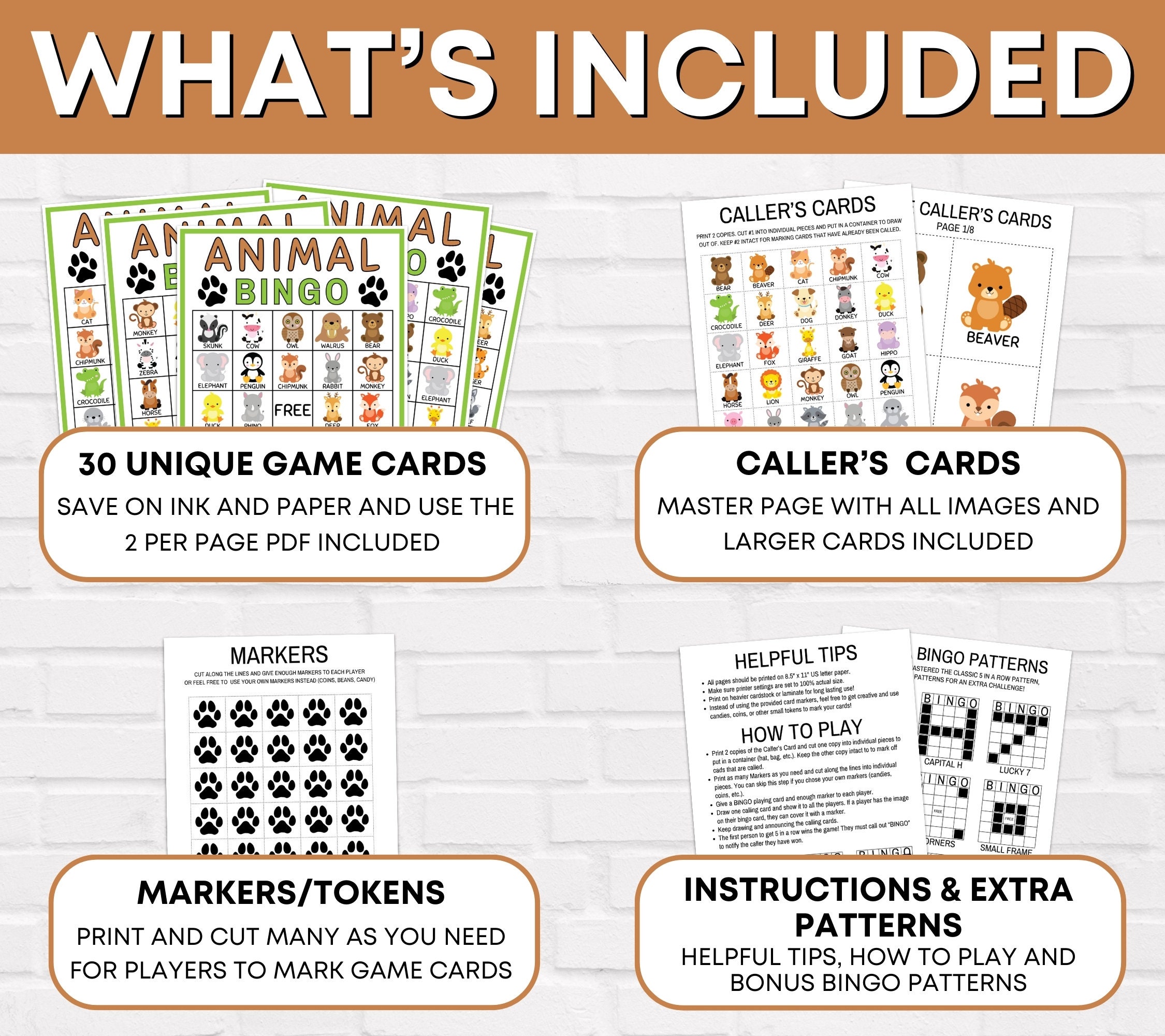 30 Animal Bingo Cards Printable Game, Zoo Baby Animal Bingo Boards ...