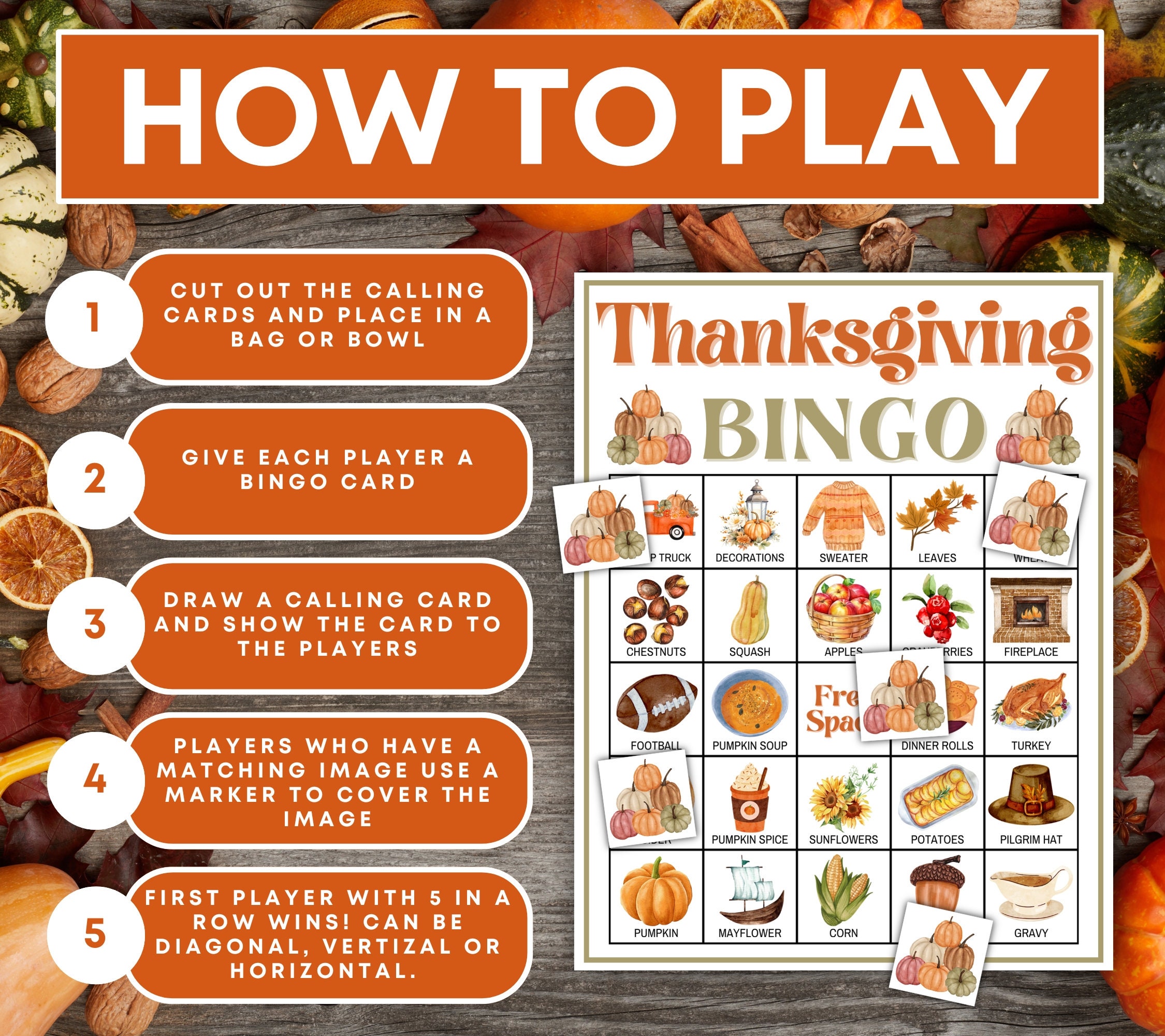 60 Thanksgiving Bingo Cards Printable Game,thanksgiving Fall Bingo ...