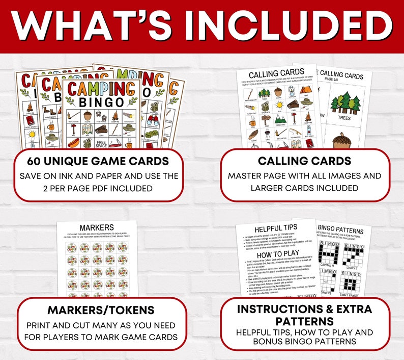 60 Camping Bingo Cards Printable Game, Camping Party Bingo Game ...