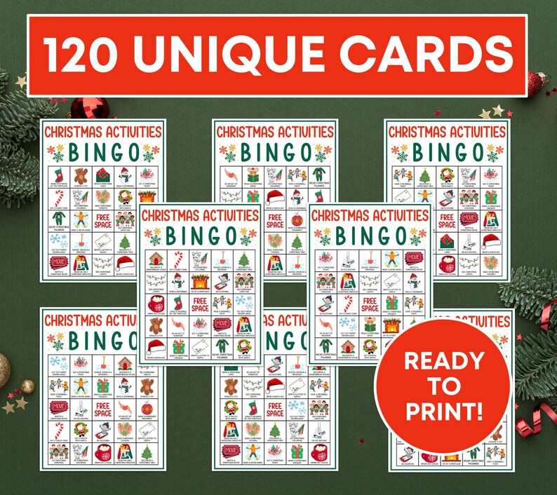 120 Christmas Bingo Card Printable Game,christmas Bingo Board,christmas ...