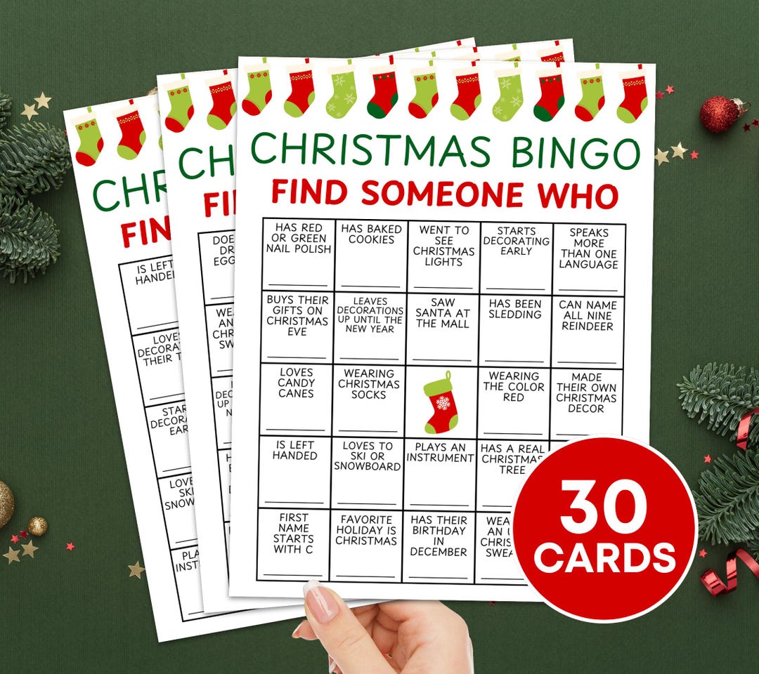 30 Christmas Mingle Bingo Cards Printable Game,christmas Holiday Find ...